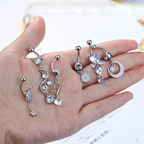 HANPABUM 6Pcs 14G Belly Button Rings Dangle for Women Surgical Steel Navel Rings Body Piercing Jewelry