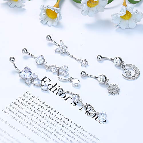 HANPABUM 6Pcs 14G Belly Button Rings Dangle for Women Surgical Steel Navel Rings Body Piercing Jewelry