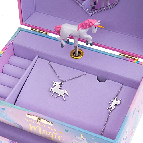 Jewelkeeper Unicorn Music Box & Little Girls Jewelry Set - 3 Unicorn Gifts for Girls