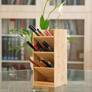 Bamboo Pen Holder Wooden Desk Organizer Multiple Purpose Pencil Organizer Desktop Stationary Storage Candy Rack Art Supplies for Office,School,Studio,Home and Kitchen