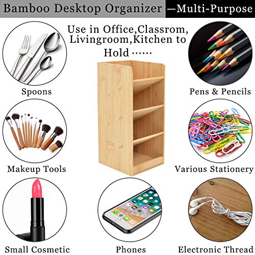 Bamboo Pen Holder Wooden Desk Organizer Multiple Purpose Pencil Organizer Desktop Stationary Storage Candy Rack Art Supplies for Office,School,Studio,Home and Kitchen