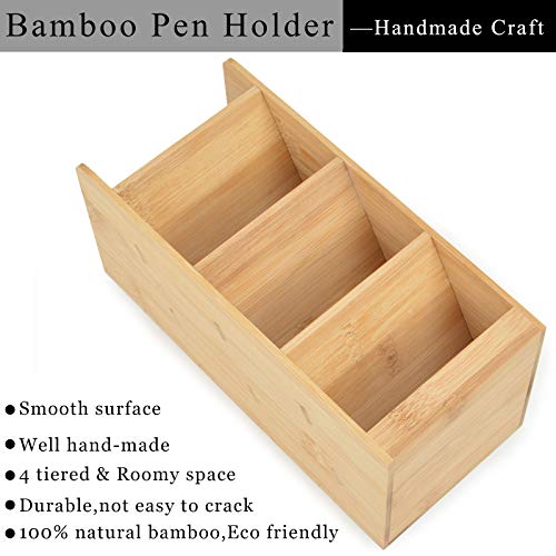 Bamboo Pen Holder Wooden Desk Organizer Multiple Purpose Pencil Organizer Desktop Stationary Storage Candy Rack Art Supplies for Office,School,Studio,Home and Kitchen