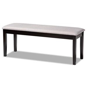 baxton studio teresa modern and contemporary transitional grey fabric upholstered and dark brown finished wood dining bench