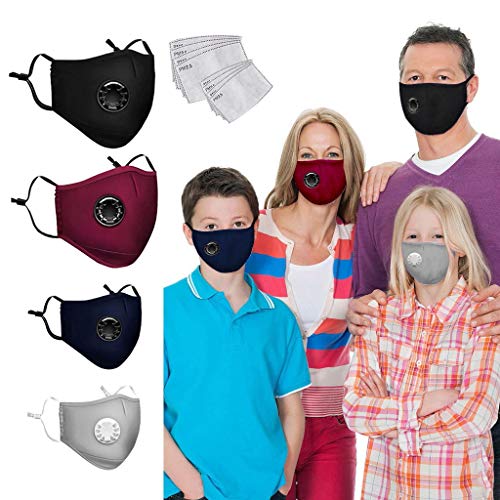 4pcs Cotton Face Màsc Bandanas + 8 Replacement Sheet with Breathing valve for Adults-Child Reusable/Washable Haze Dust Face Health