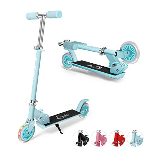 Scooters for Kids Ages 4-10，Folding Kick Scooter with 2 LED Light Up Wheels for Girls Boys Child Toddler，3 Adjustable Handle Height