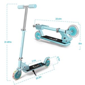 Scooters for Kids Ages 4-10，Folding Kick Scooter with 2 LED Light Up Wheels for Girls Boys Child Toddler，3 Adjustable Handle Height