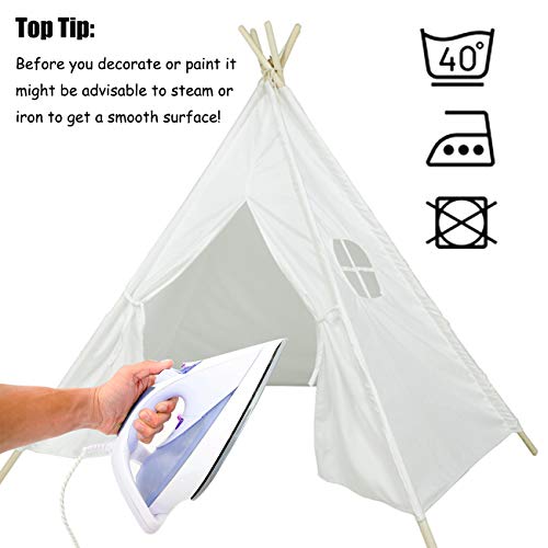 Ogrmar Kids Teepee Play Tent Foldable White Canvas Kids Playhouse Portable Kids Tent for Girls and Boys to Play Indoor and Outdoor