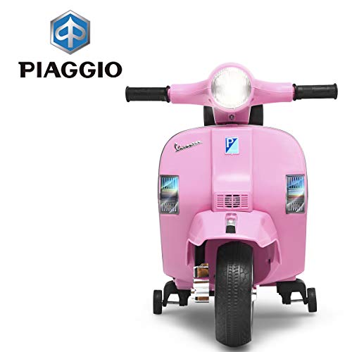 Costzon Kids Vespa Scooter, 6V Battery Powered Ride on Motorcycle w/Training Wheels, Music & Horn, LED Lights, Forward/Reverse, Rechargeable Electric Vehicle Gift for Toddler Boys Girls (Pink)