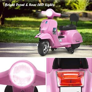 Costzon Kids Vespa Scooter, 6V Battery Powered Ride on Motorcycle w/Training Wheels, Music & Horn, LED Lights, Forward/Reverse, Rechargeable Electric Vehicle Gift for Toddler Boys Girls (Pink)