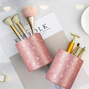 Glitter Pen Holder, Pencil Cup Desk for Women Girls Makeup Brush Organizer Holder Large Pu Leather Cup Office Supplies Desk Decor Accessories, Gift, Classroom, Home(Rose Gold)