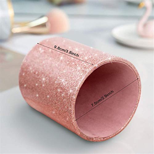 Glitter Pen Holder, Pencil Cup Desk for Women Girls Makeup Brush Organizer Holder Large Pu Leather Cup Office Supplies Desk Decor Accessories, Gift, Classroom, Home(Rose Gold)