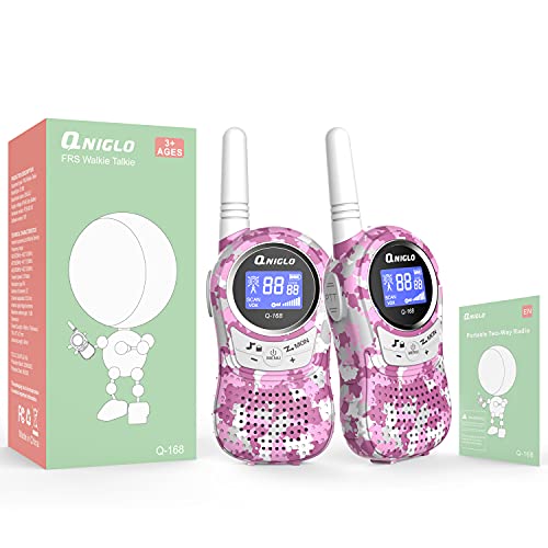 QNIGLO Q168 Pink Walkie Talkies for Girls, 22 Channels and 2 Miles Long Range Girls Walkie Talkies Set, Perfect Outdoor Adventure Camping Game Gift Toys for Boys Girls Age 3-12