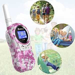 QNIGLO Q168 Pink Walkie Talkies for Girls, 22 Channels and 2 Miles Long Range Girls Walkie Talkies Set, Perfect Outdoor Adventure Camping Game Gift Toys for Boys Girls Age 3-12