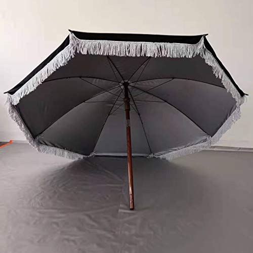 Ø 2m/6.6ft Tassel Beach Parasol Black Windproof and Rainproof Outdoor Sun Umbrella Courtyard Decorative Umbrellas, for Garden Patio Pool Lawn