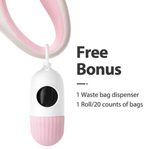 Fida Retractable Dog Leash for Small Breed up to 26 lbs, 16 ft Pet Walking Leash with Dispenser and Poop Bags, Anti-Slip Handle, Reflective Strong Nylon Tape, One-Handed Brake (S, White & Pink)