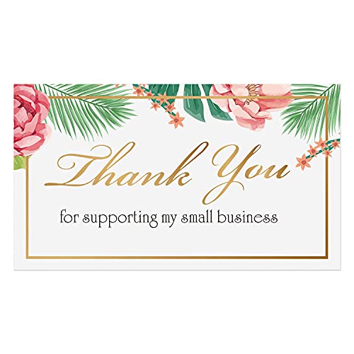 Thank You for Supporting My Small Business Cards (3.5 x 2 Inches - 100 Business Cards), Floral Thank You Note Cards for Online, Retail Store, Handmade Goods, Customer Package Inserts