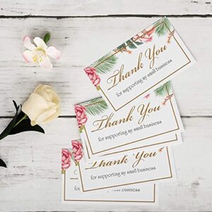 Thank You for Supporting My Small Business Cards (3.5 x 2 Inches - 100 Business Cards), Floral Thank You Note Cards for Online, Retail Store, Handmade Goods, Customer Package Inserts