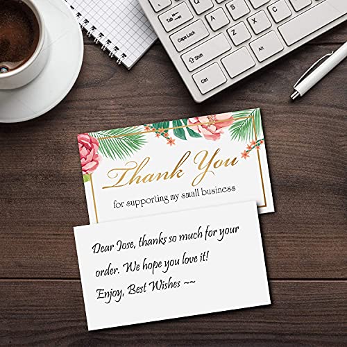 Thank You for Supporting My Small Business Cards (3.5 x 2 Inches - 100 Business Cards), Floral Thank You Note Cards for Online, Retail Store, Handmade Goods, Customer Package Inserts