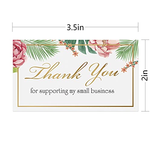 Thank You for Supporting My Small Business Cards (3.5 x 2 Inches - 100 Business Cards), Floral Thank You Note Cards for Online, Retail Store, Handmade Goods, Customer Package Inserts