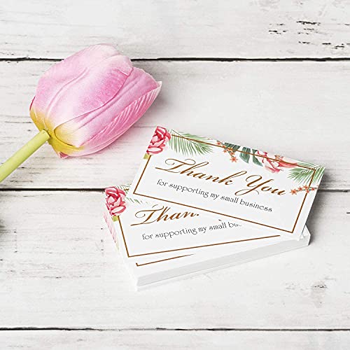 Thank You for Supporting My Small Business Cards (3.5 x 2 Inches - 100 Business Cards), Floral Thank You Note Cards for Online, Retail Store, Handmade Goods, Customer Package Inserts