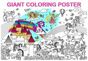 alex art, giant coloring poster - unicorn and fairy wall huge coloring posters for kids - large coloring poster to color - jumbo coloring sheets for floor - big size coloring pages 38.5”x26.7”