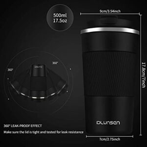 Dlunsen Travel Mug Insulated Tumblers Cup, Upgraded Double Walled Coffee Cup, Vacuum Insulation Stainless Steel with Leakproof Lids Coffee Mug, Eco-Friendly Reusable Cup for Coffee, Tea 17.5oz, Black