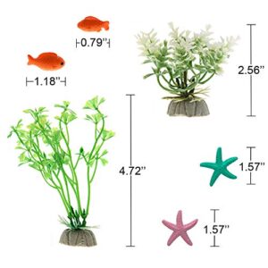 Bumiews Aquarium Decorations Castle Accessories Plastic Plants - 15 Pack Fish Tank Decoration Castle Barrel Hideouts Fish House and Cave Artificial Plants Ornament Anemone Starfish Small