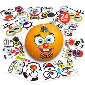 artcreativity halloween pumpkin decorating stickers - 24 sheets - jack-o-lantern decoration kit - 52 total face stickers - cute halloween decor idea - treats, gifts, and crafts for kids- 3” x 5”