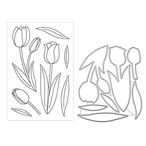 Tulip Silicone Clear Stamp and Die Sets for Card Making, DIY Embossing Photo Album Decorative Craft