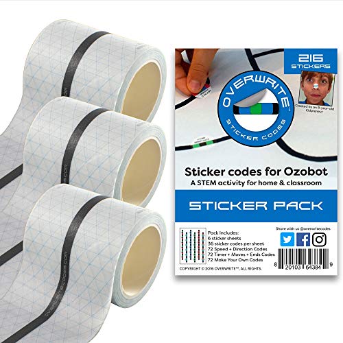 Overwrite Sticker Codes (Codes Pack) and Track Tape (3-Roll Pack) for use with Ozobot