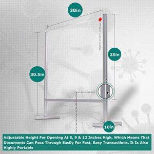 LITA888 Sneeze Guard for Desk Plastic Partition Divider - Plexi Glass Protector Stand - Protective Plexiglass Barrier Counter Shields - Adjustable Opening - 30" x 25" - Commercial Office Schools Store