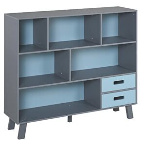 homcom 3-tier child bookcase open shelves cabinet floor standing cube storage organizer with drawers - dark blue