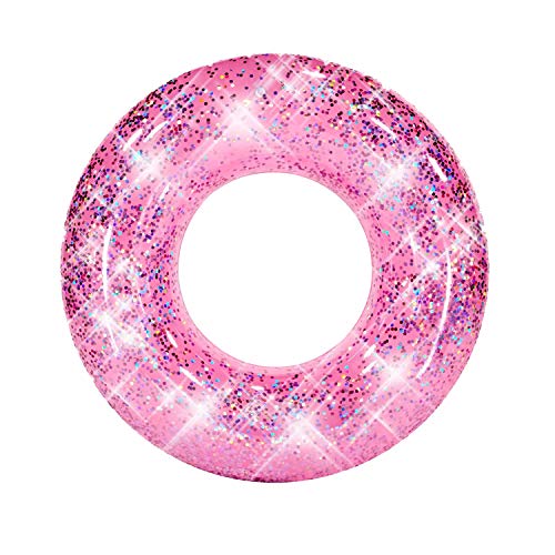 Boxgear Pink Glitter Swim Ring for Pool Beach Lake Glitter Pool Inflatable Swim Tube Glitter Swim Ring for Kids, Adults Glitter Pool Floating Tube Inflatable Pool Float Glitter Pool Ring (48 Inch)