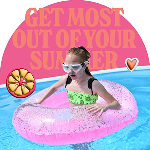 Boxgear Pink Glitter Swim Ring for Pool Beach Lake Glitter Pool Inflatable Swim Tube Glitter Swim Ring for Kids, Adults Glitter Pool Floating Tube Inflatable Pool Float Glitter Pool Ring (48 Inch)