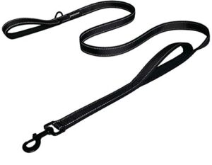 heavy duty dog leash - 2 handles by padded traffic handle for extra control, 6foot long - perfect for medium to large dogs (6 ft, black)