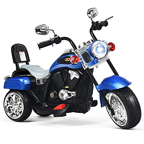 HONEY JOY Kids Motorcycle,6V Battery Powered Toddler Chopper Motorbike Ride On Toy w/Horn & Headlight, Foot Pedal, 3-Wheel Mini Electric Motorcycle for Kids, Gift for Boys Girls(Blue)