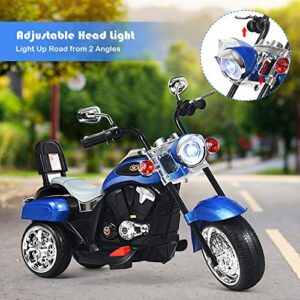 HONEY JOY Kids Motorcycle,6V Battery Powered Toddler Chopper Motorbike Ride On Toy w/Horn & Headlight, Foot Pedal, 3-Wheel Mini Electric Motorcycle for Kids, Gift for Boys Girls(Blue)