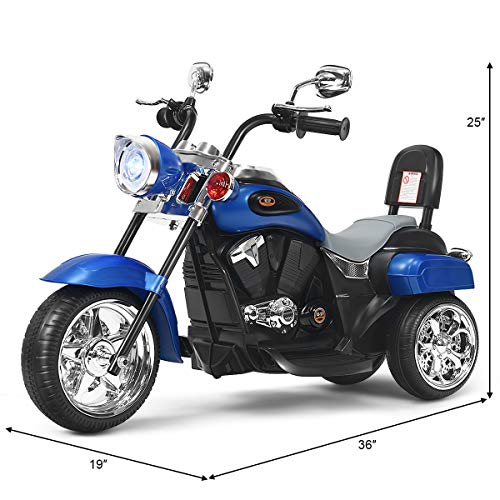 HONEY JOY Kids Motorcycle,6V Battery Powered Toddler Chopper Motorbike Ride On Toy w/Horn & Headlight, Foot Pedal, 3-Wheel Mini Electric Motorcycle for Kids, Gift for Boys Girls(Blue)