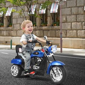 HONEY JOY Kids Motorcycle,6V Battery Powered Toddler Chopper Motorbike Ride On Toy w/Horn & Headlight, Foot Pedal, 3-Wheel Mini Electric Motorcycle for Kids, Gift for Boys Girls(Blue)