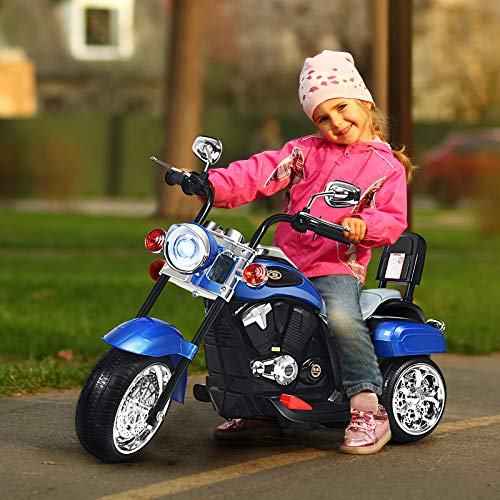 HONEY JOY Kids Motorcycle,6V Battery Powered Toddler Chopper Motorbike Ride On Toy w/Horn & Headlight, Foot Pedal, 3-Wheel Mini Electric Motorcycle for Kids, Gift for Boys Girls(Blue)