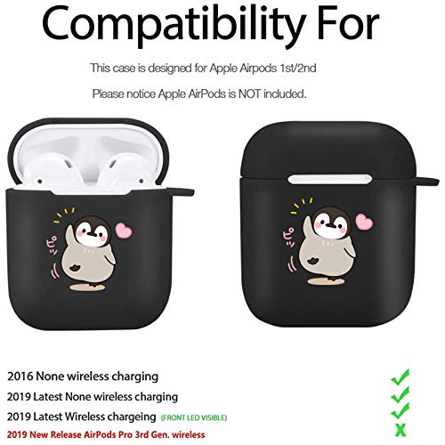 MAYCARI Cute Penguin Case for AirPods 2&1 with Keychain,（Black） Animals Design Protective Soft TPU Cover Compatible with Apple AirPods Charging Case for Girls&Boys