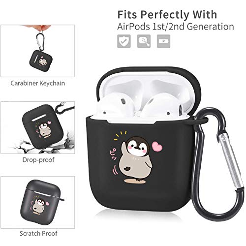 MAYCARI Cute Penguin Case for AirPods 2&1 with Keychain,（Black） Animals Design Protective Soft TPU Cover Compatible with Apple AirPods Charging Case for Girls&Boys