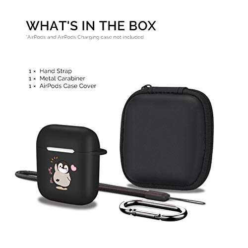 MAYCARI Cute Penguin Case for AirPods 2&1 with Keychain,（Black） Animals Design Protective Soft TPU Cover Compatible with Apple AirPods Charging Case for Girls&Boys