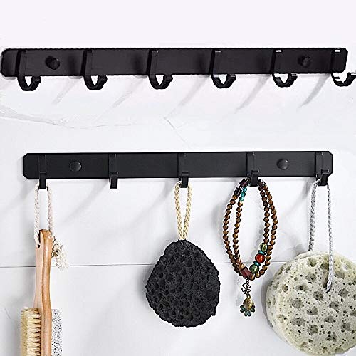 Brandless Coat Hook Rack Wall Mounted,Bathroom Towel Hook,Set of 2 Racks with Different Sizes (5 and 6 Hooks),with Metal Rack Rail for Towels Purse Robes Keys for Bathroom,Living Room,Kitchen