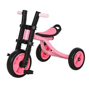 qaba 3 wheel kids tricycle toddler walking trikes with adjustable seat for 3-6 years old boys & girls pink