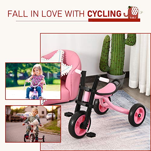 Qaba 3 Wheel Kids Tricycle Toddler Walking Trikes with Adjustable Seat for 3-6 Years Old Boys & Girls Pink