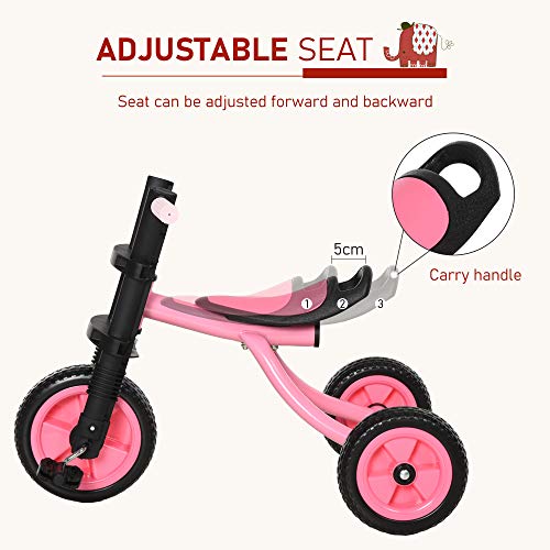 Qaba 3 Wheel Kids Tricycle Toddler Walking Trikes with Adjustable Seat for 3-6 Years Old Boys & Girls Pink