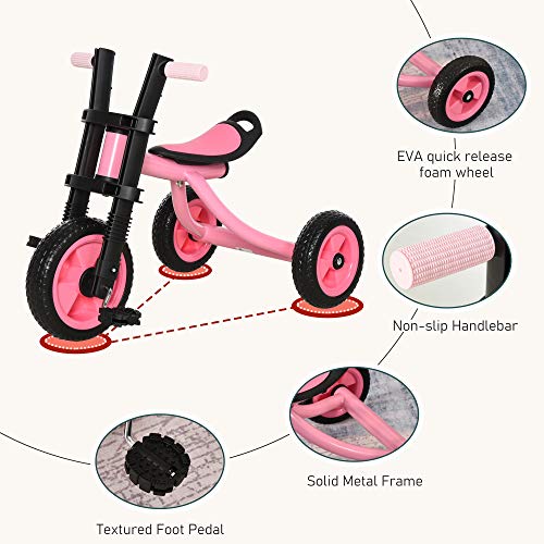 Qaba 3 Wheel Kids Tricycle Toddler Walking Trikes with Adjustable Seat for 3-6 Years Old Boys & Girls Pink