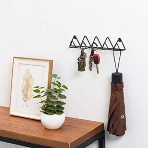 MyGift Wall Mounted Black Metal Entryway Key Organizer Rack, Laynard, Mask and Pet Leash Hanger Holder with 5 Triangle Wire Hooks