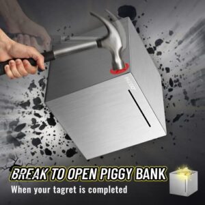 hizgo Piggy Bank for Adults Stainless Steel Savings Bank to Help Budget and Save Must Break to Access Money（5.9 inch）